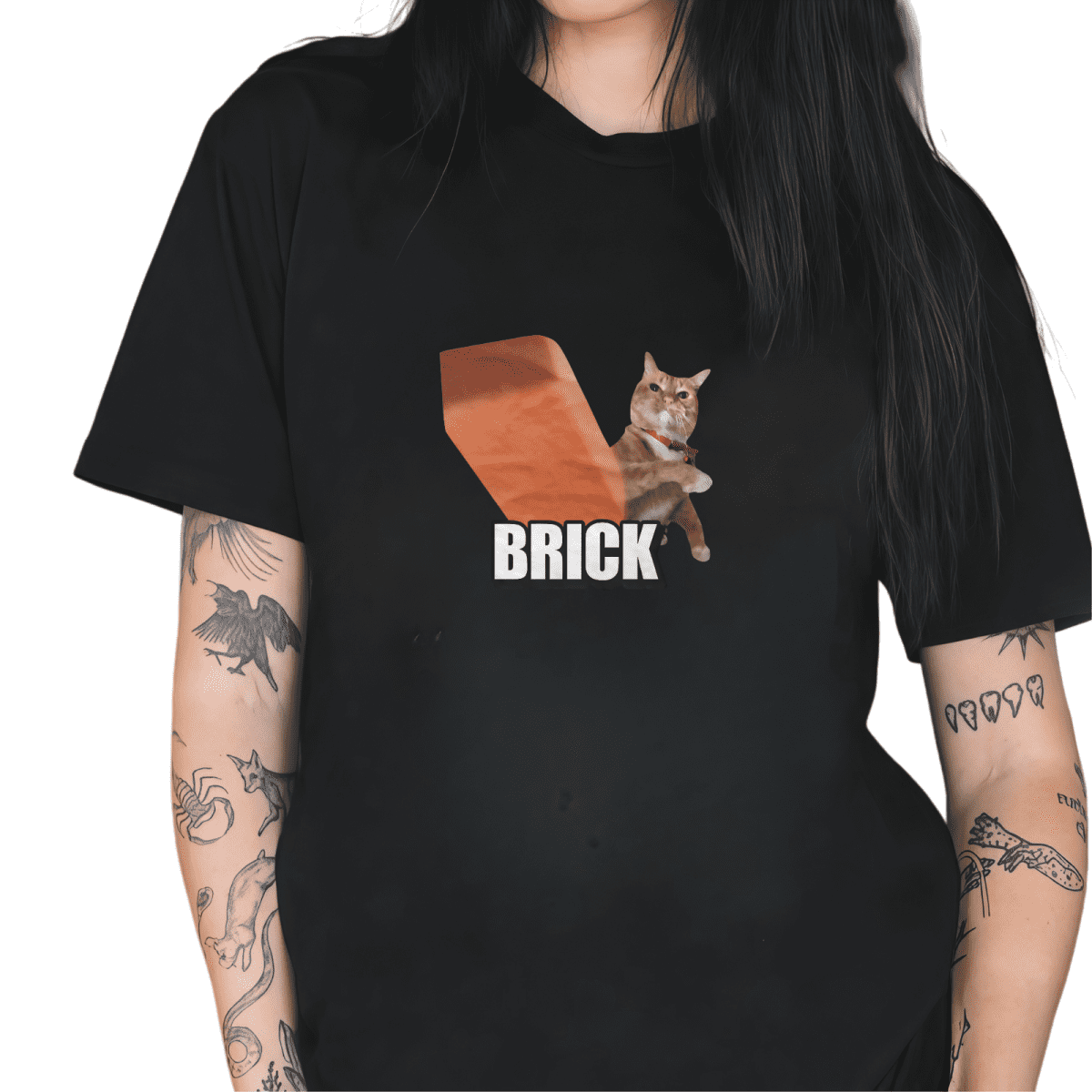 Black Brick Cat Meme Funny Orange Tabby Cat Graphic Tees Print Tshirt ...