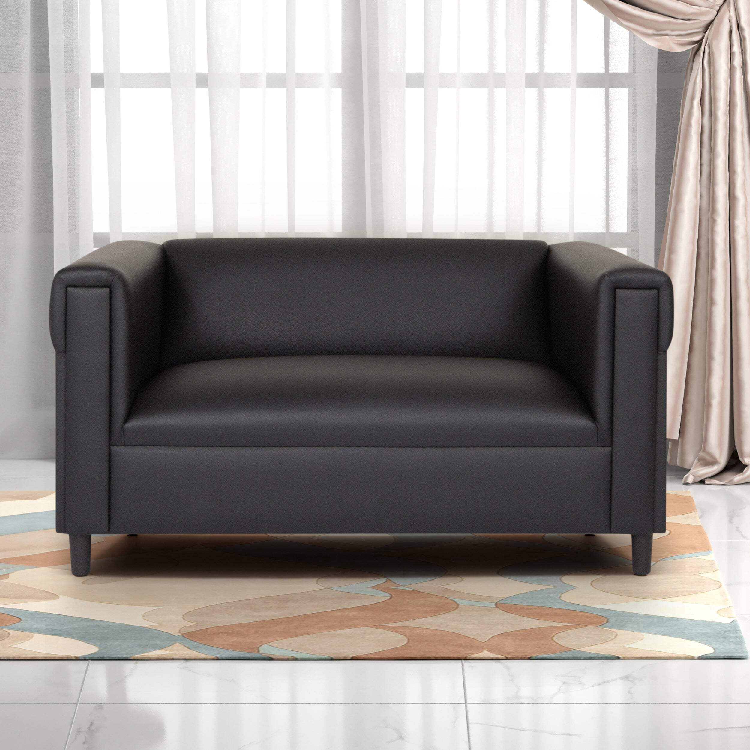 Black Broadway Faux Leather Loveseat Sofa For Living Room, Modern D Cor ...