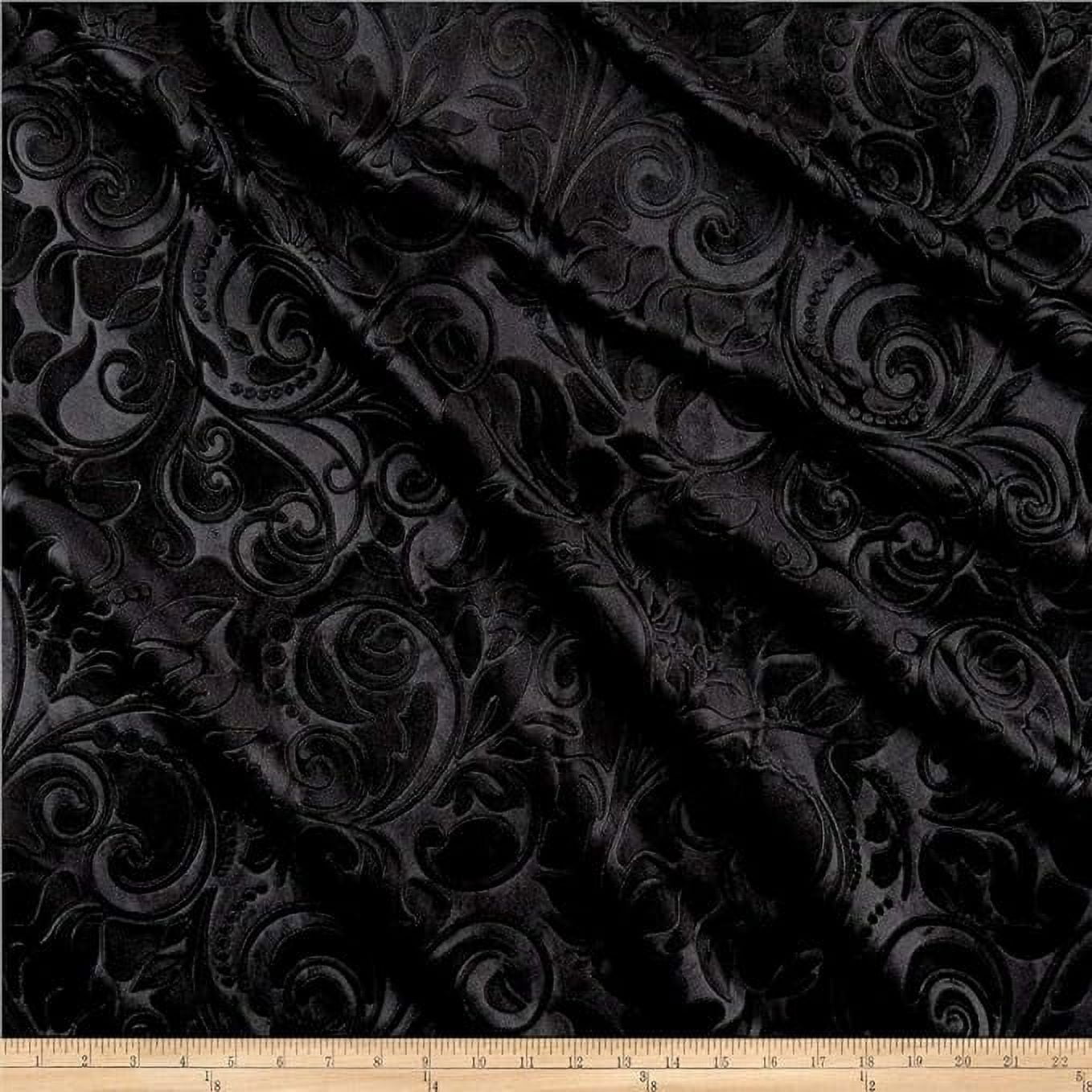 Black Brocade Velvet Scroll Fabric, Ideal Embossed Material for Upholstery Coaches and Chairs ...