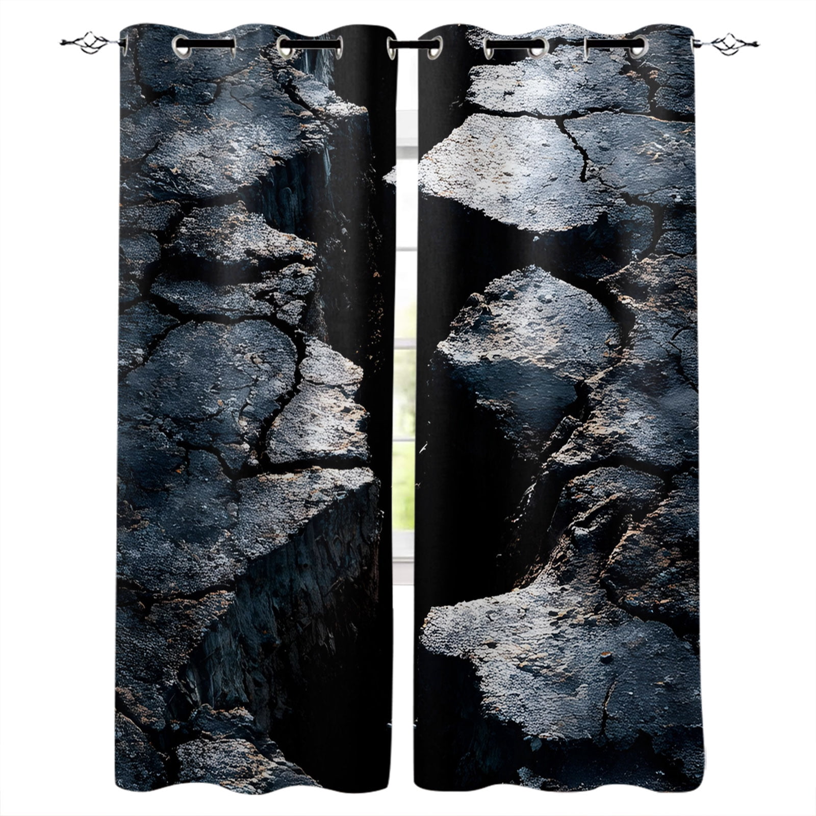 Black Broken Stone Blackout Curtains for Bedroom/Living Room, Thermal ...