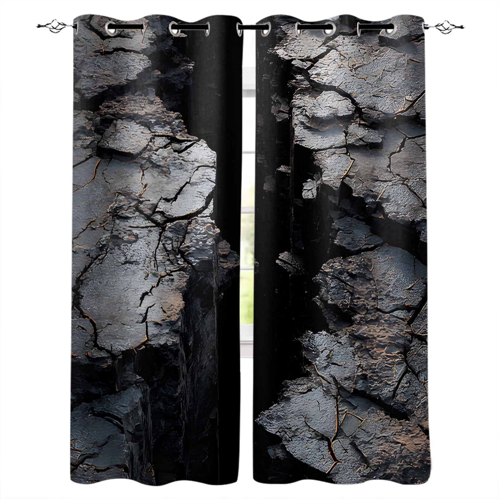 Black Broken Stone Blackout Curtains for Bedroom/Living Room, Thermal ...