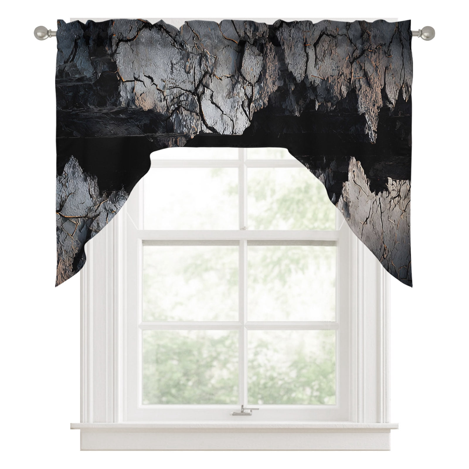Black Broken Stone Kitchen Curtains Swag Valance for Windows/Bathroom ...