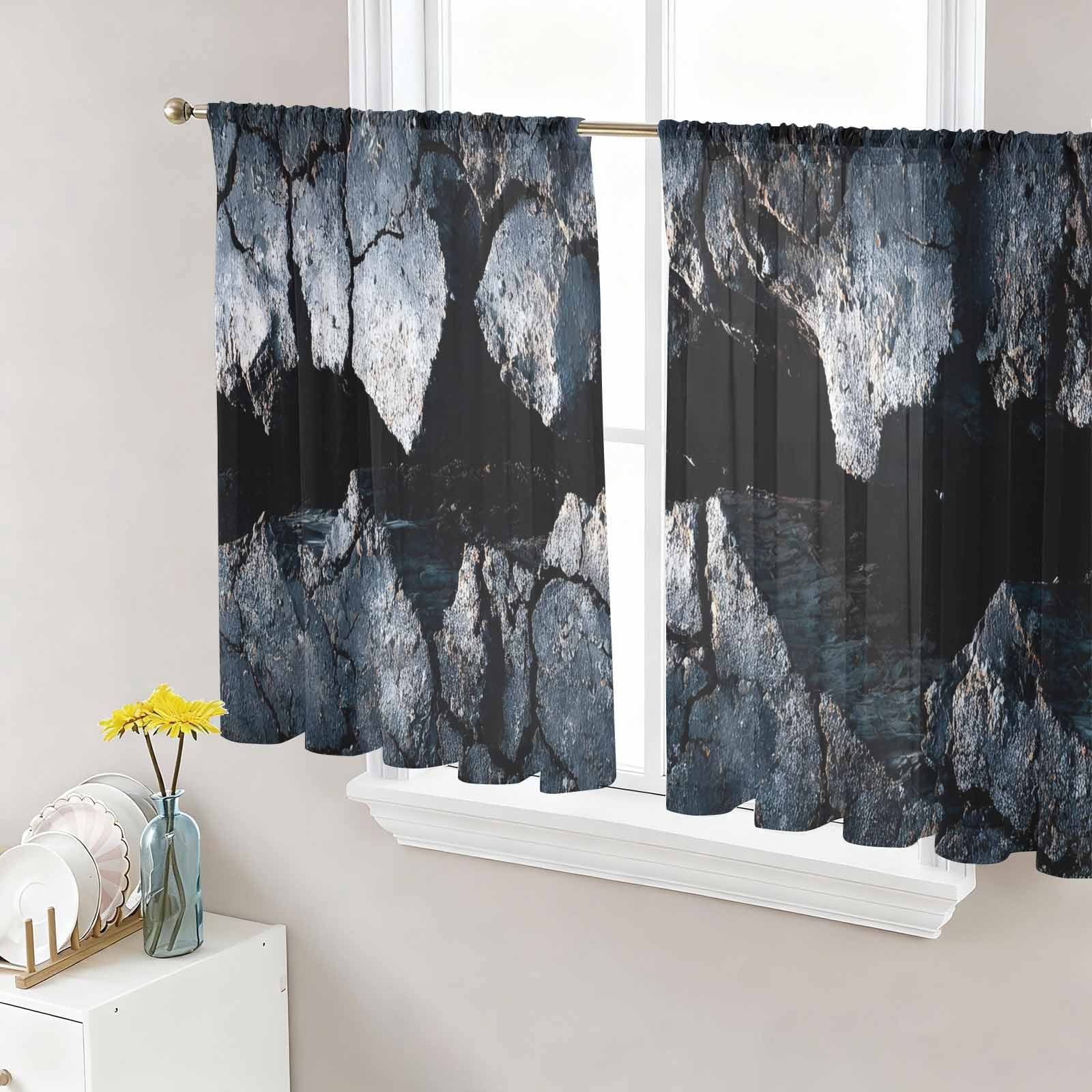 Black Broken Stone Sheer Curtains for Living Room Bedroom Modern Deep ...