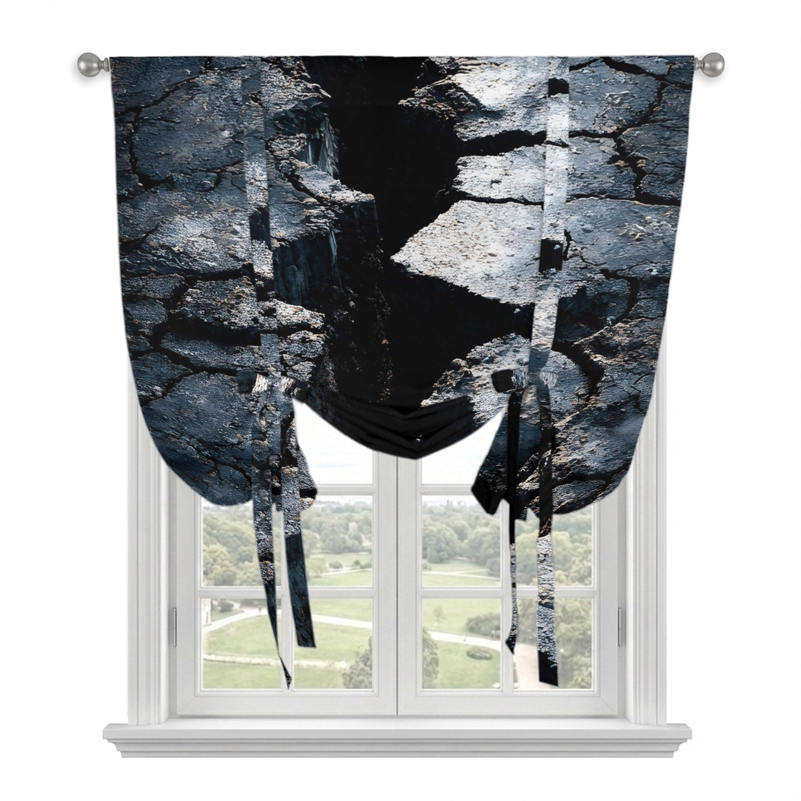 Black Broken Stone Tie Up Curtains for Window, Thermal Insulated ...