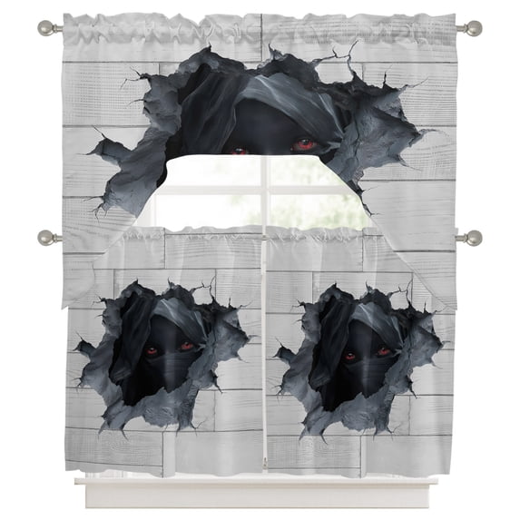 Black Broken Wall Kitchen Curtains Swag Valance and Tier Curtains Set ...