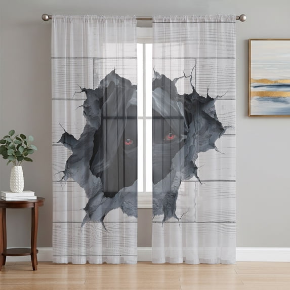 Black Broken Wall Sheer Curtains for Living Room Bedroom Modern ...