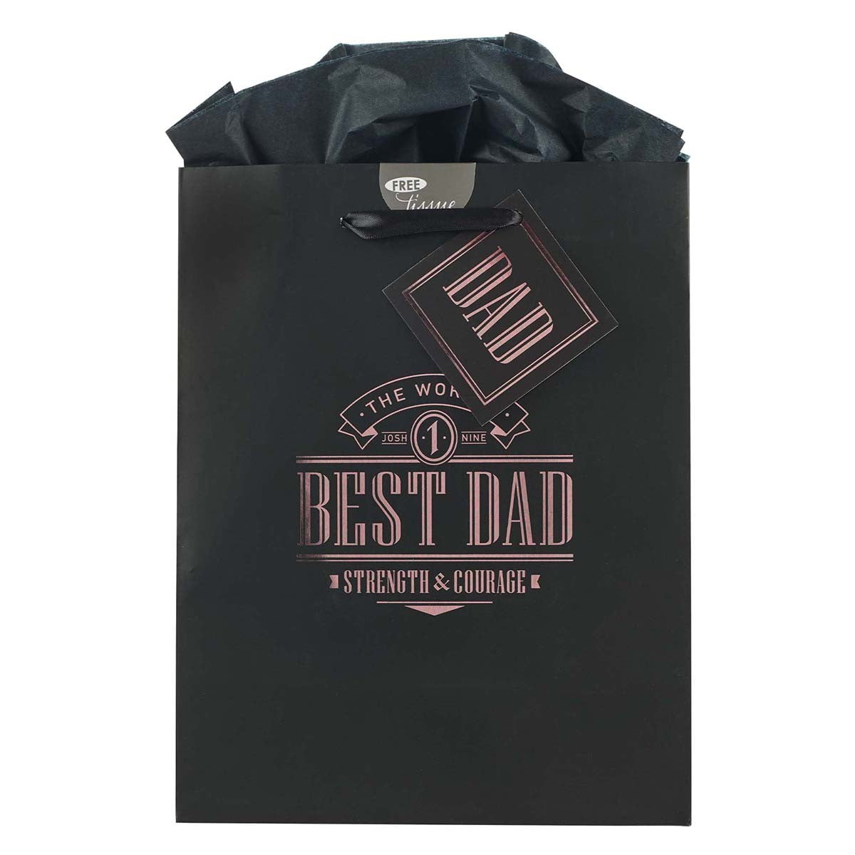 Black/Bronze Dads Gift Bag w/Tissue Paper: Best Dad Strength & Courage ...
