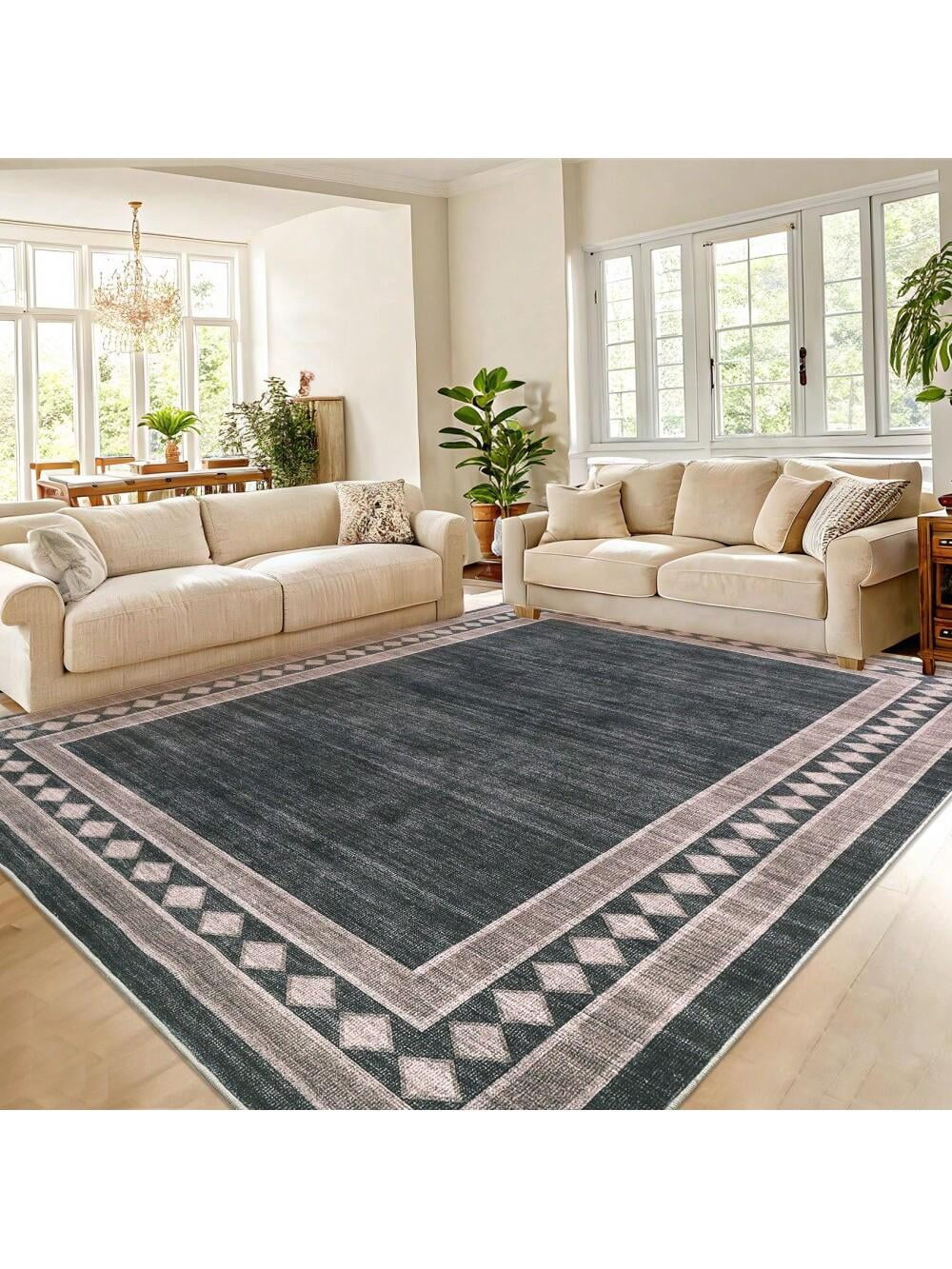 Black Brown-10*13 feet Contemporary Machine Washable Area Rug Modern ...