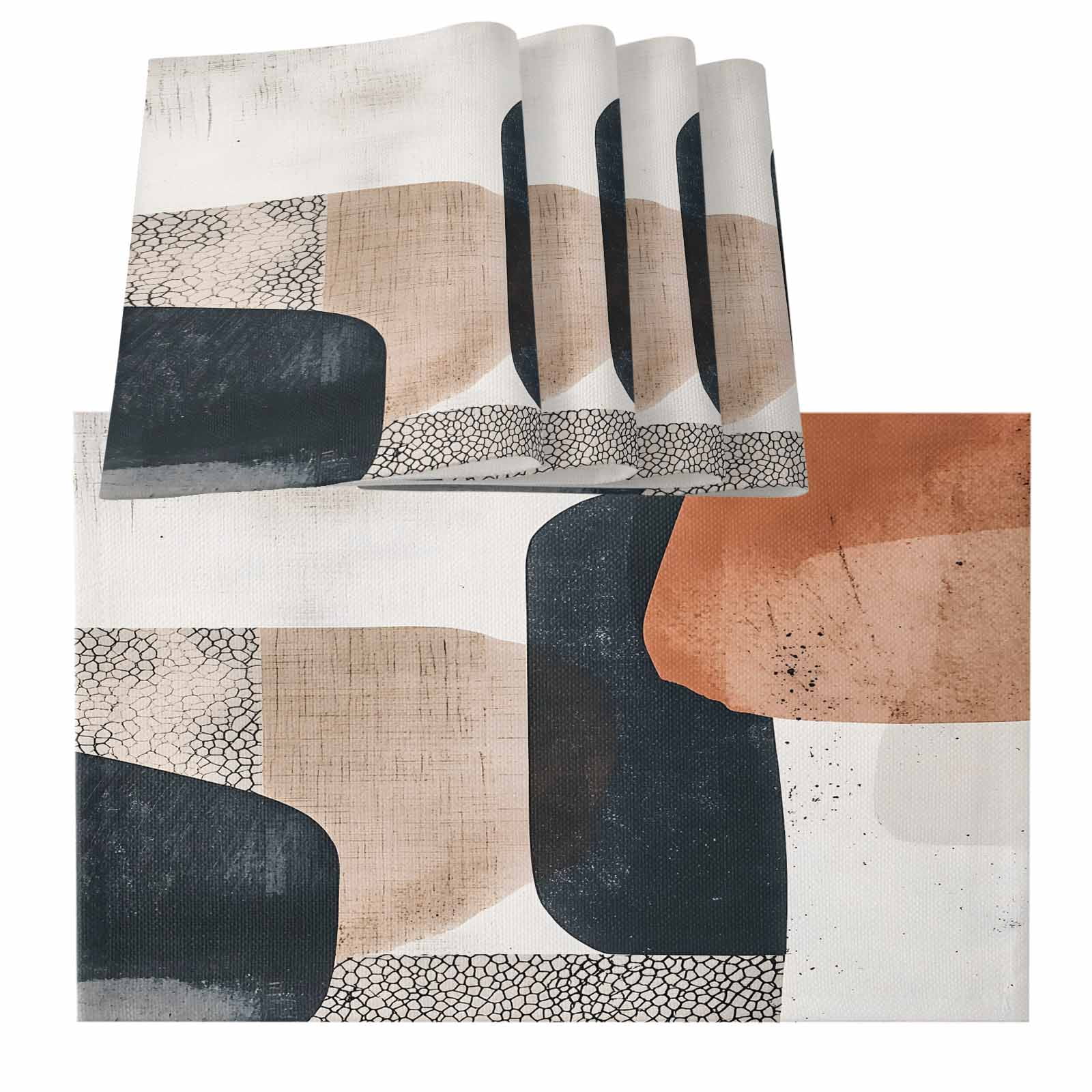 Black Brown Abstract Art Placemats for Dinning Table Set of 4, Modern ...