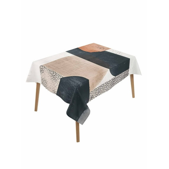 Black Brown Abstract Art Table Cloth, Modern Geometric Luxury ...