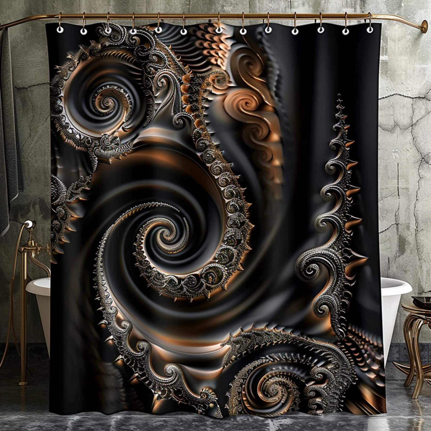 Black and Brown Abstract Swirls Shower Curtain with Hyper Realistic ...