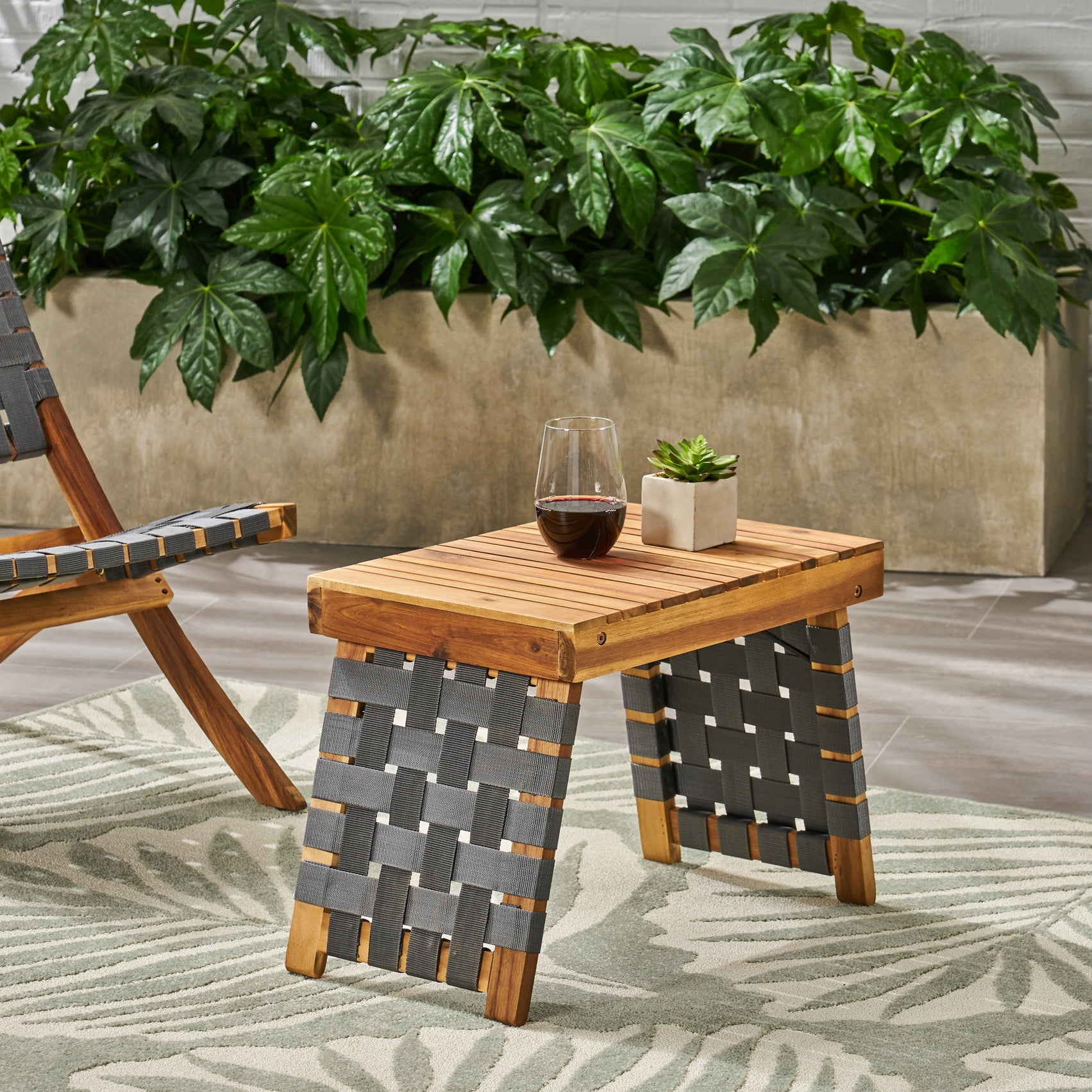Black+Brown Acacia Wood Side Table / Foldable, Stable for Indoor Use ...