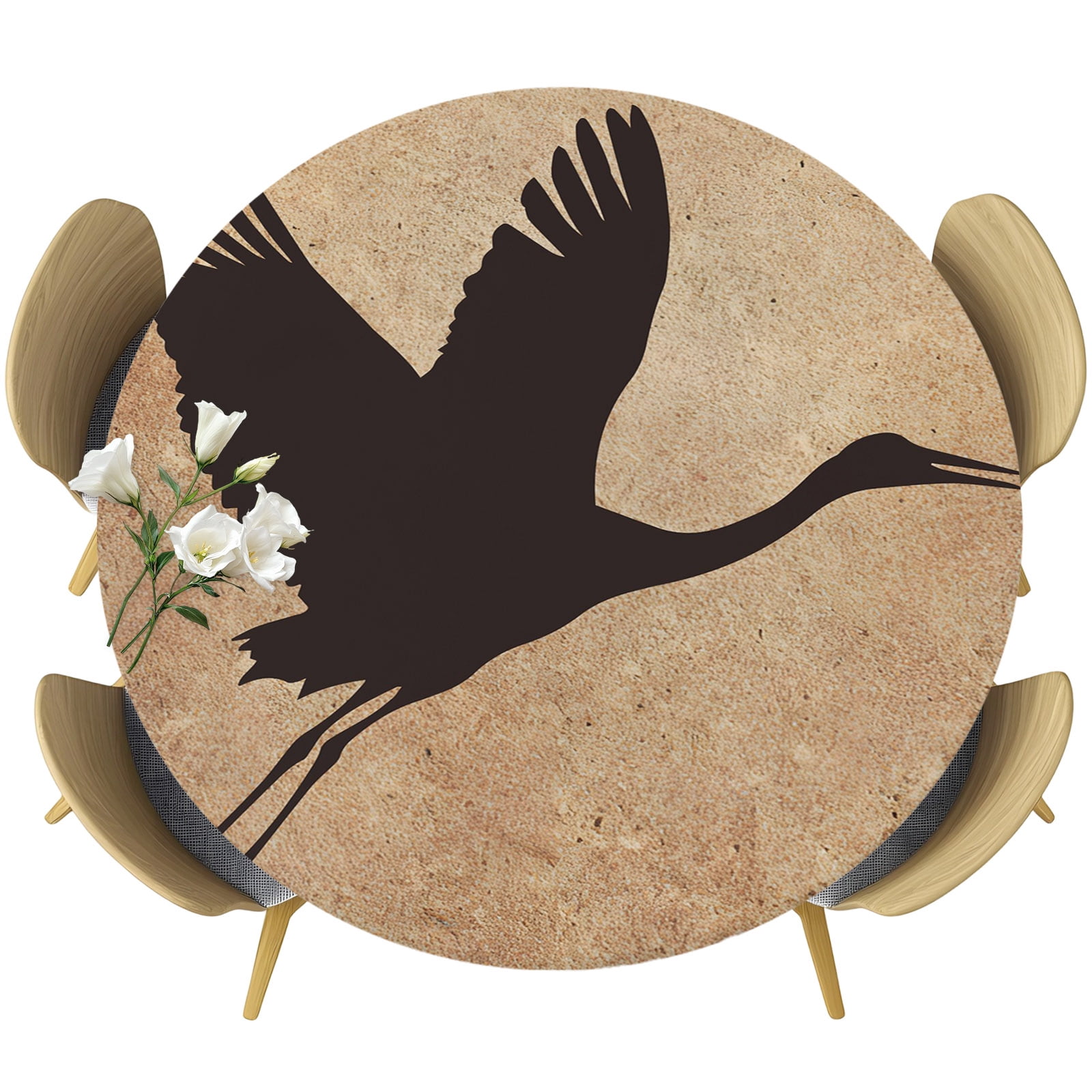Black Brown Bird Round Tablecloth 45-54 Inch Round Fitted Table Cloth ...