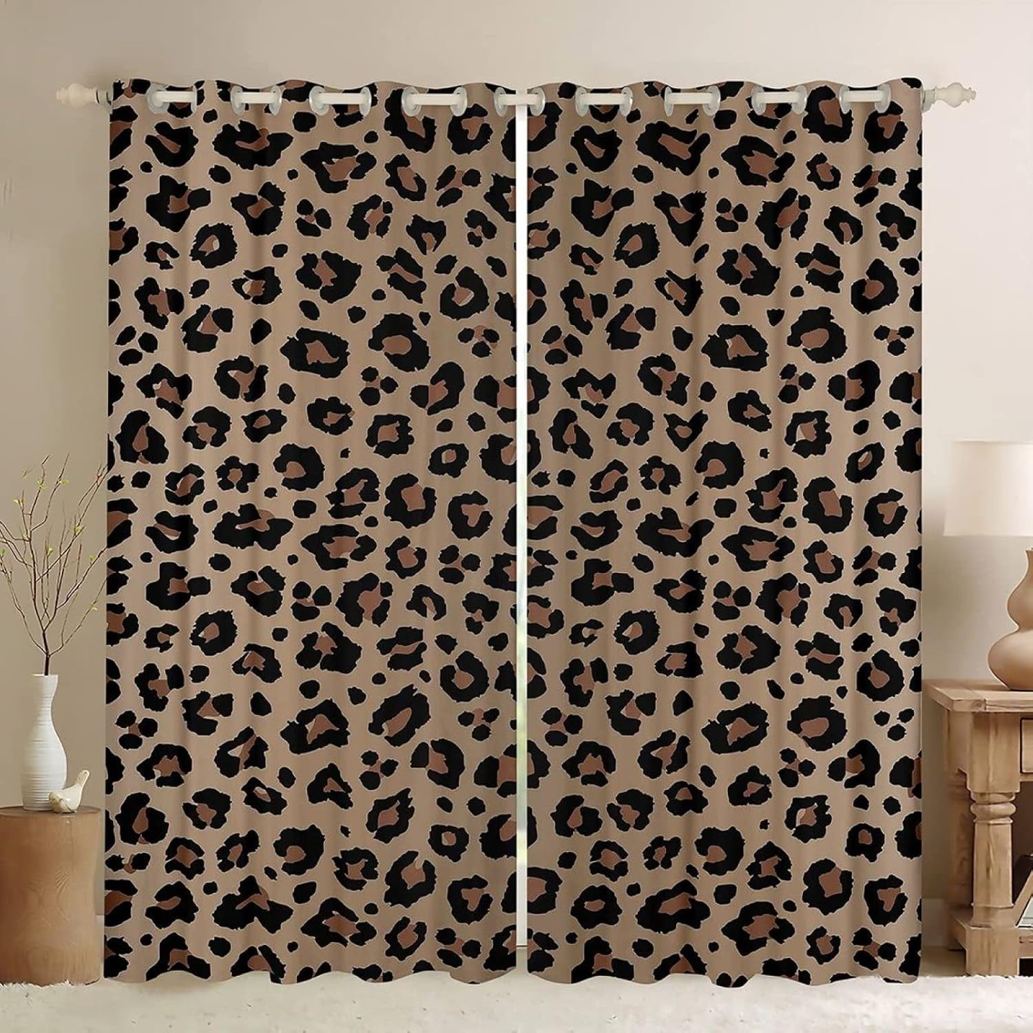 Black Brown Blackout Curtains, Leopard Print Window Curtains, Thermal ...