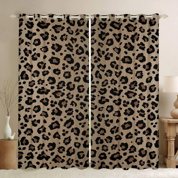 Black Brown Blackout Curtains, Leopard Print Window Curtains, Thermal ...