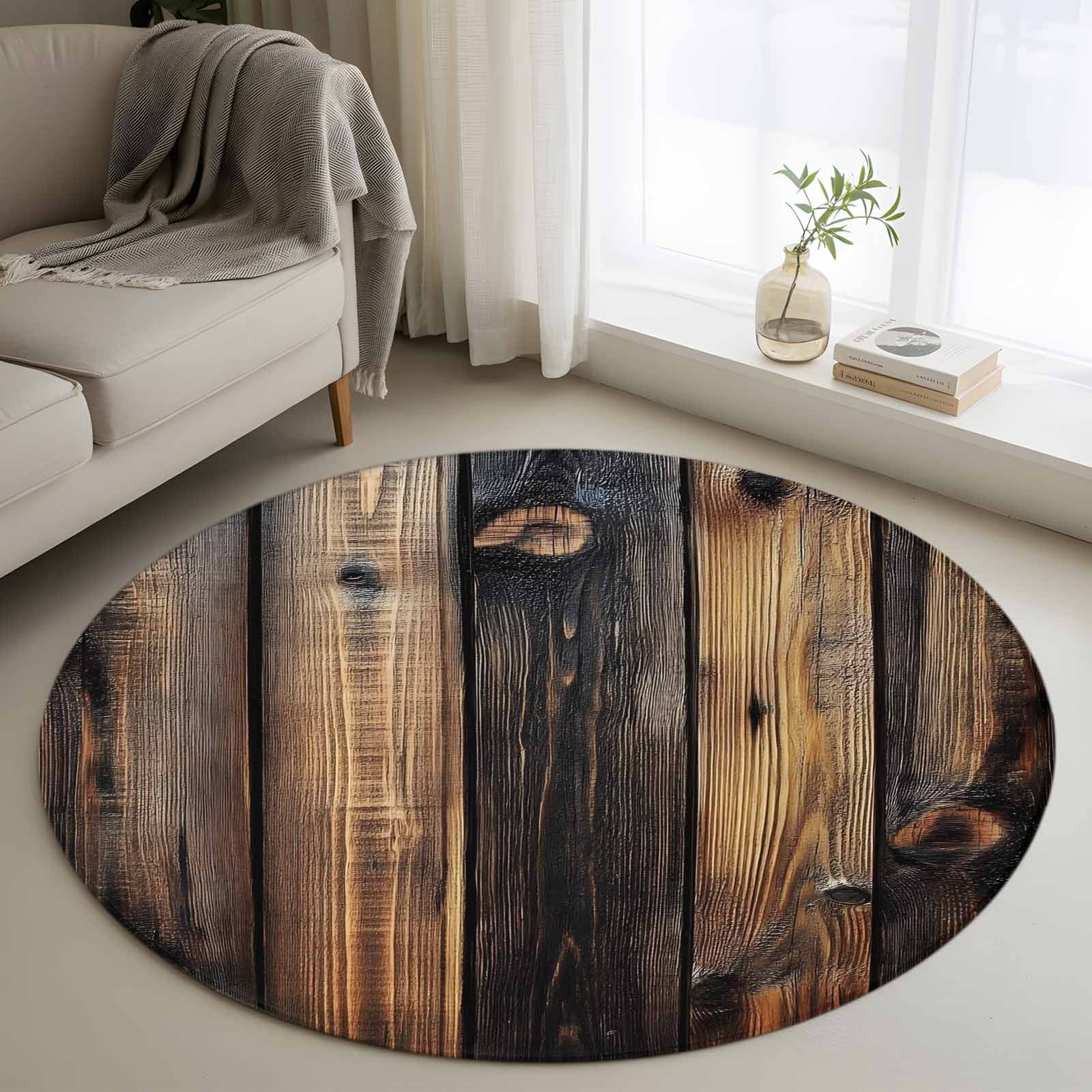 Black Brown Board Round Area Rug 3 FT, Small Kitchen Bathroom Mats ...