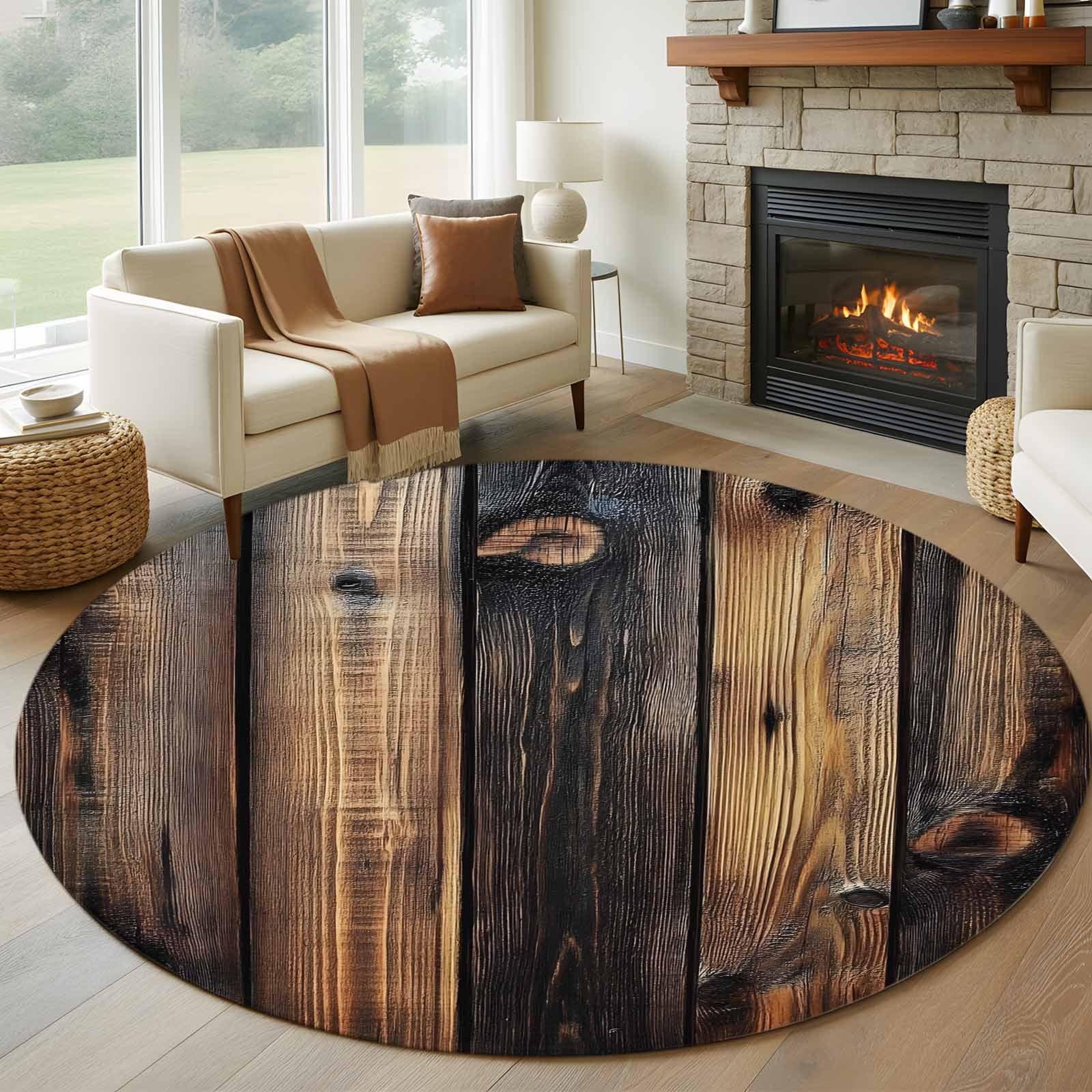 Black Brown Board Round Rug 5ft Washable Circle Kitchen Rugs Non Slip ...