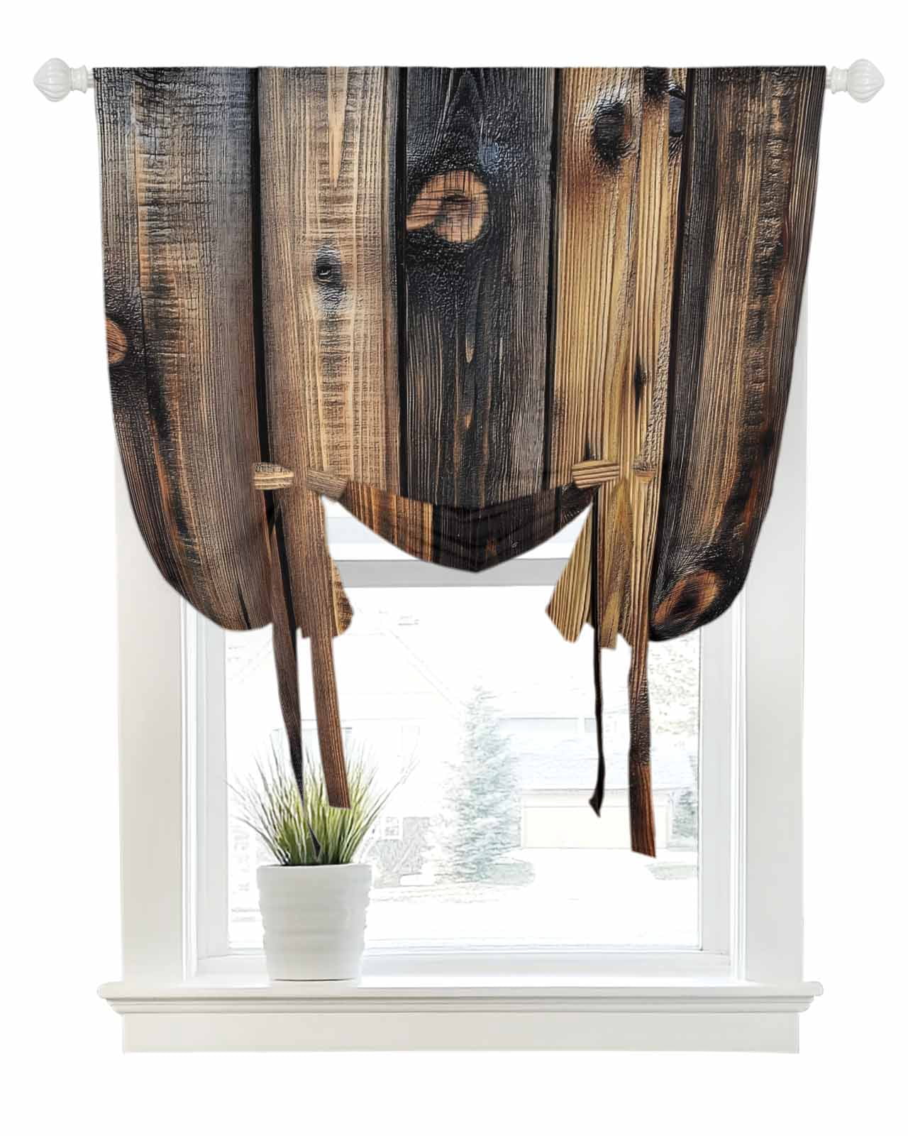 Black Brown Board Tie Up Curtains for Window, Thermal Insulated Balloon ...