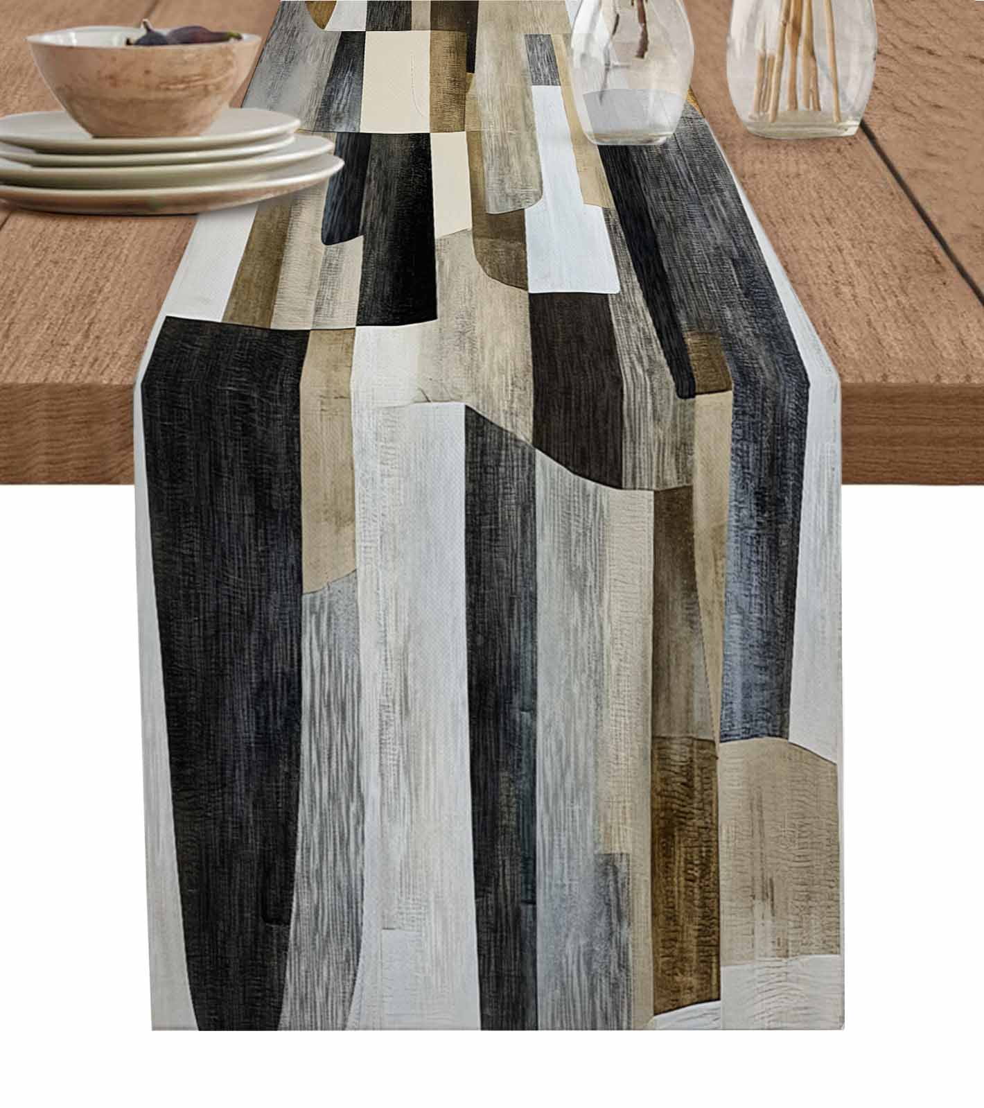 Black Brown Boho Burlap Cotton Table Runner 16x72 Inches Long, Abstract ...