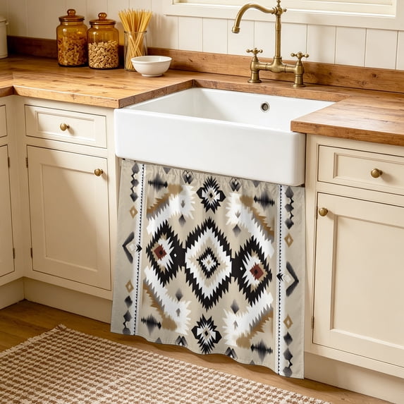 Black Brown Boho Cabinet Curtains 35"W x 35"L, Southwestern Geometric ...