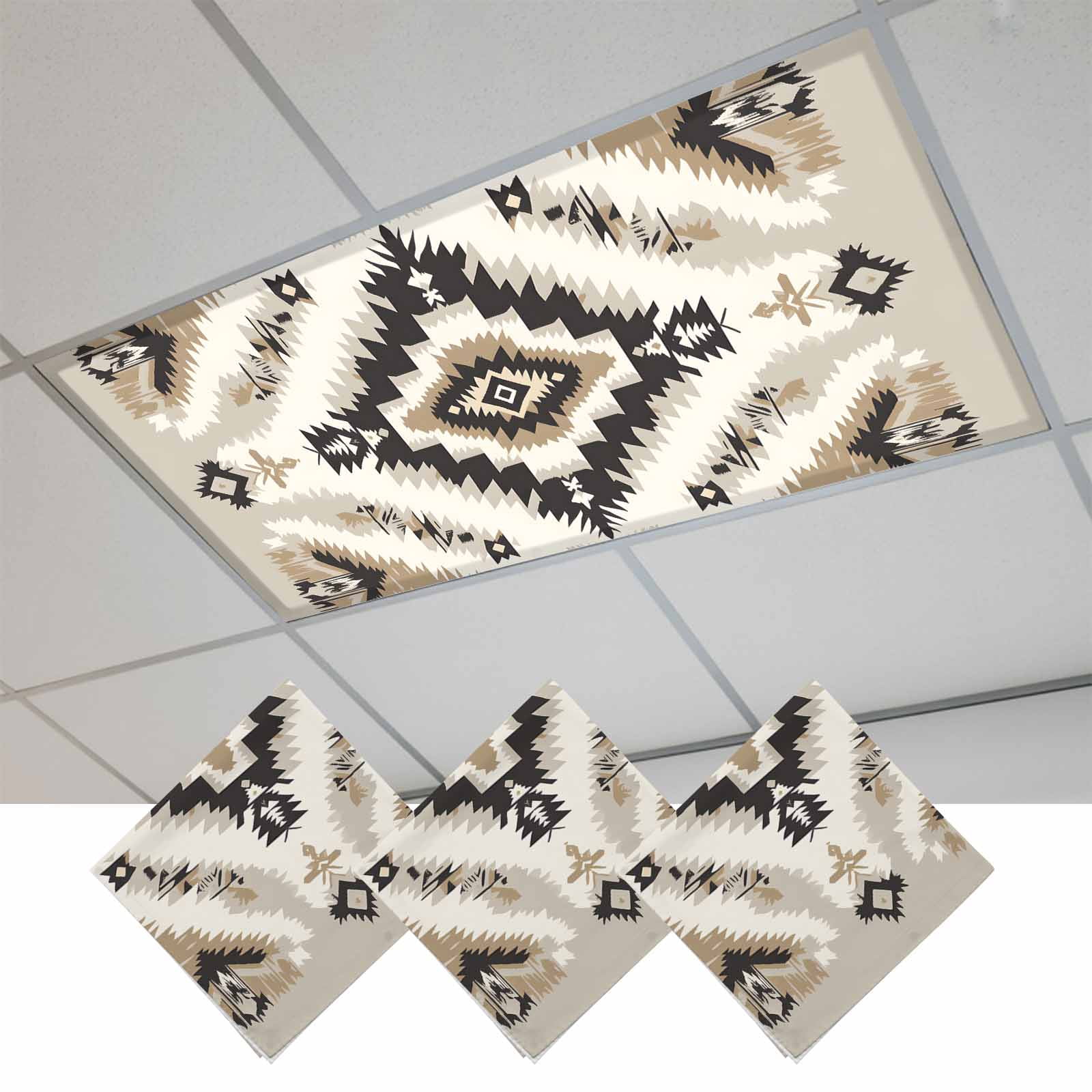 Black Brown Boho Magnetic Fluorescent Light Covers for Ceiling Lights 2 ...