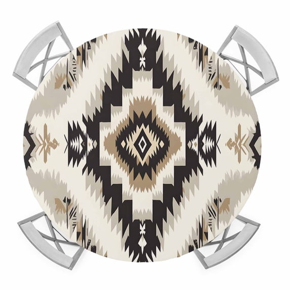 Black Brown Boho Round Tablecloth for 36-44 Inch Tables, Fitted Table ...