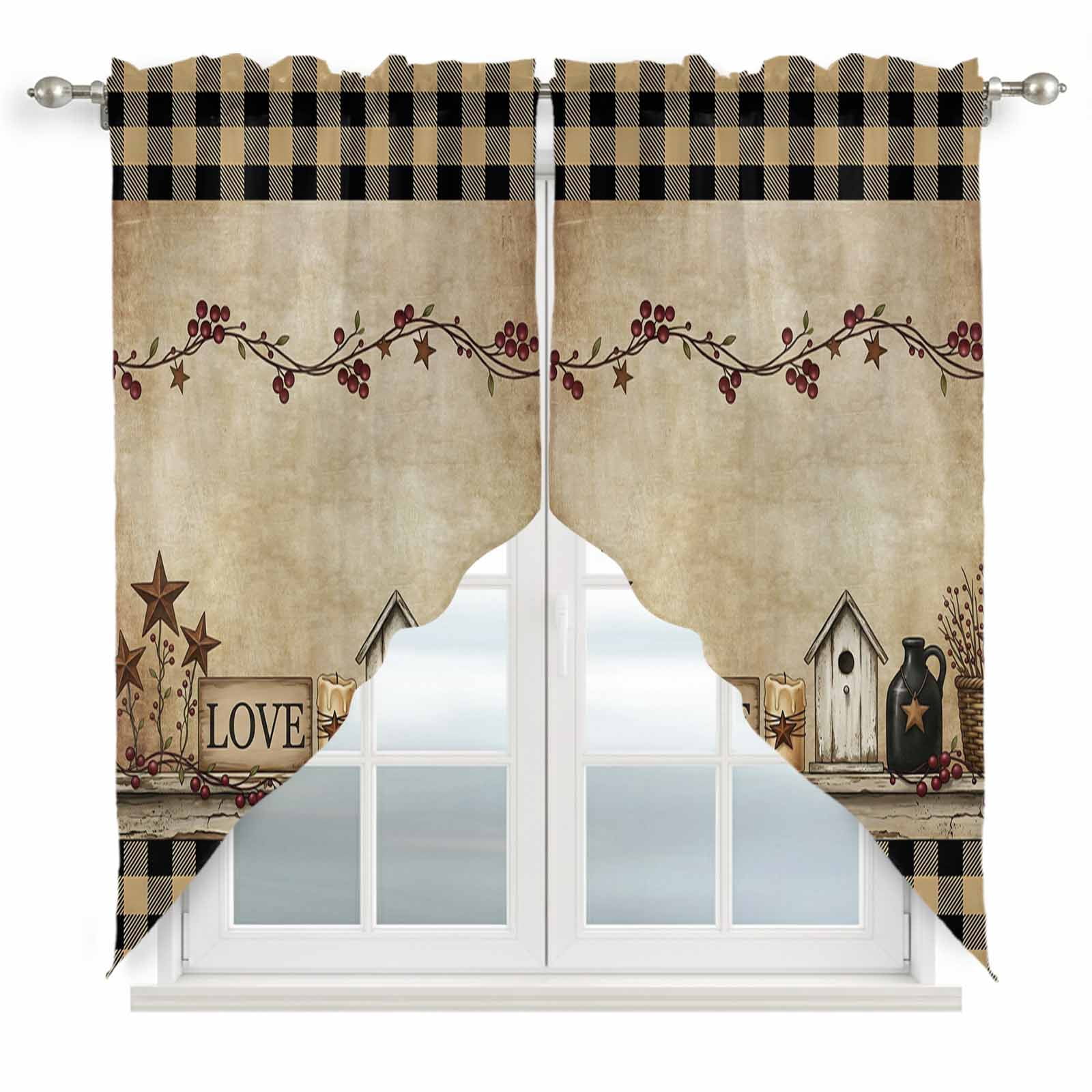 Black Brown Buffalo Check Swag Valances for Windows 2 Pack Rustic House ...
