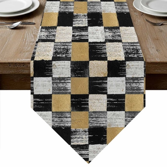 Black Brown Buffalo Plaid Table Runner Linen Burlap Table Runner 36 ...