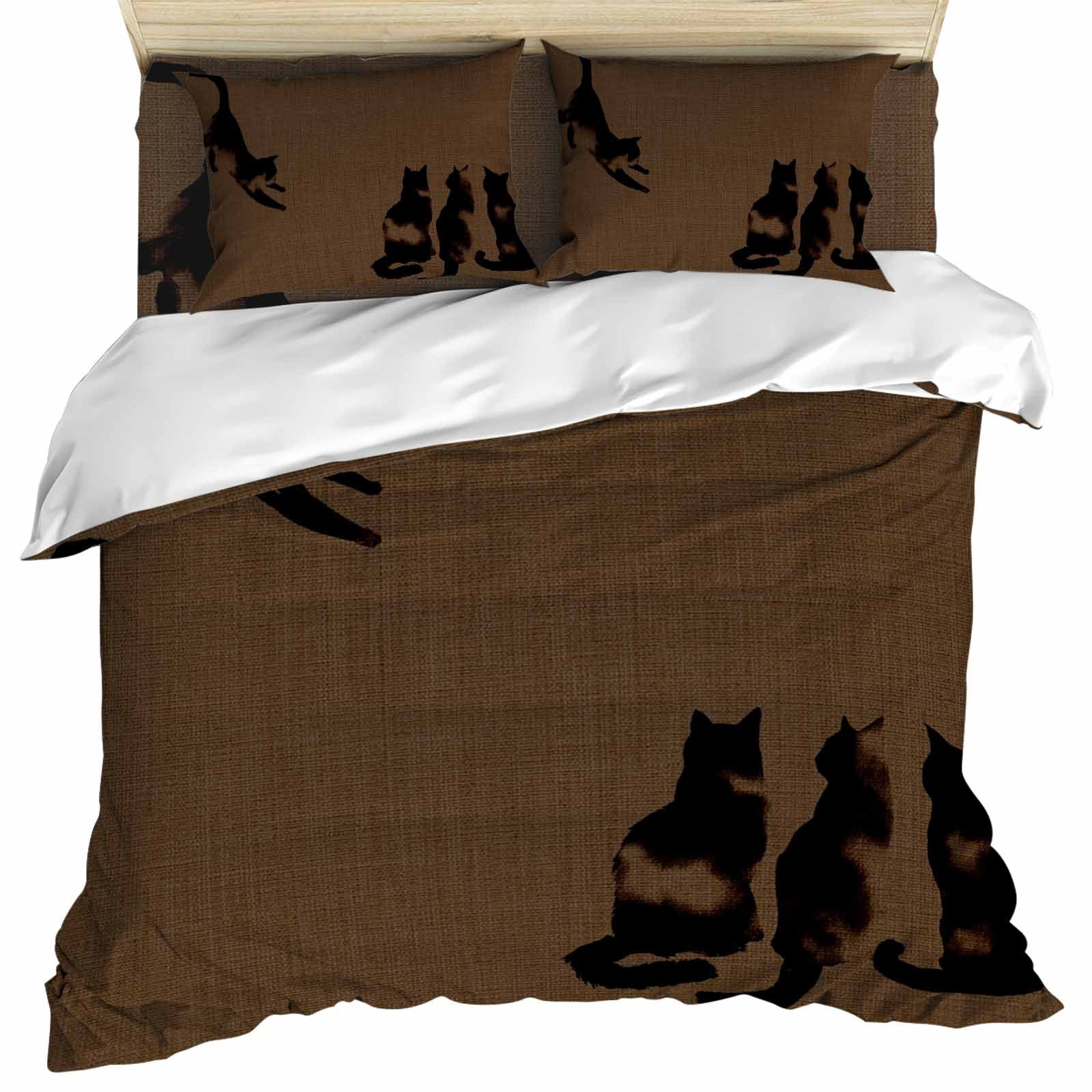 Black Brown Cat Set of 4 Bedding Quilt Covers, Retro Art Animals Rustic ...