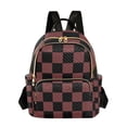Black Brown Checked Pattern Fashion Backpack Quilted Lightweight Women ...