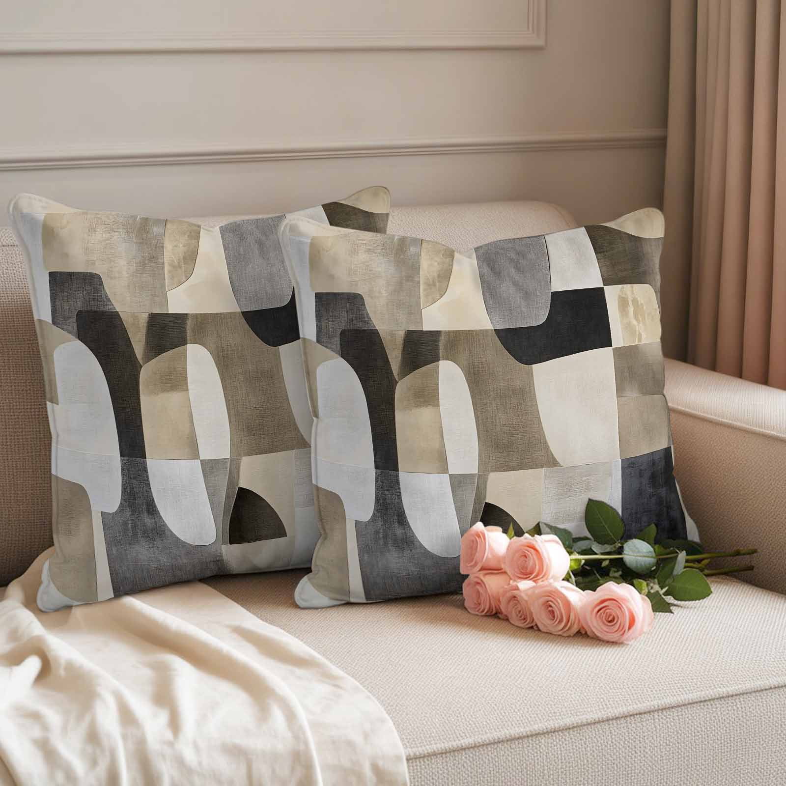 Black Brown Color Block Waterproof Throw Pillow Covers Set of 2 ...