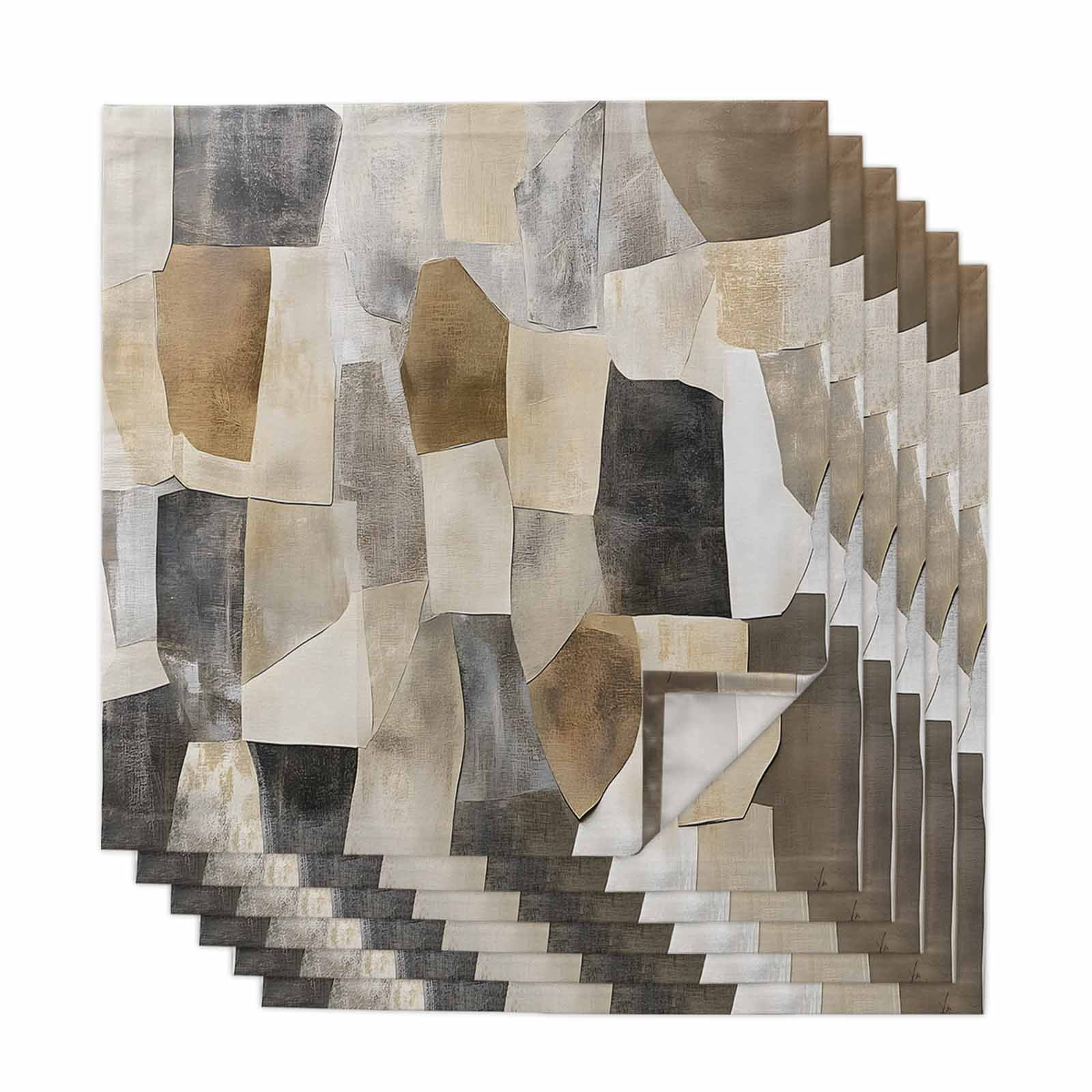Black Brown Color Blocks Cloth Napkins, Abstract Geometric Art Washable ...