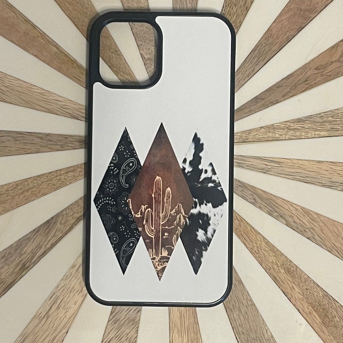 Black Brown Cow Hide Cactus Western Collage Protective Phone Case 17 16 ...