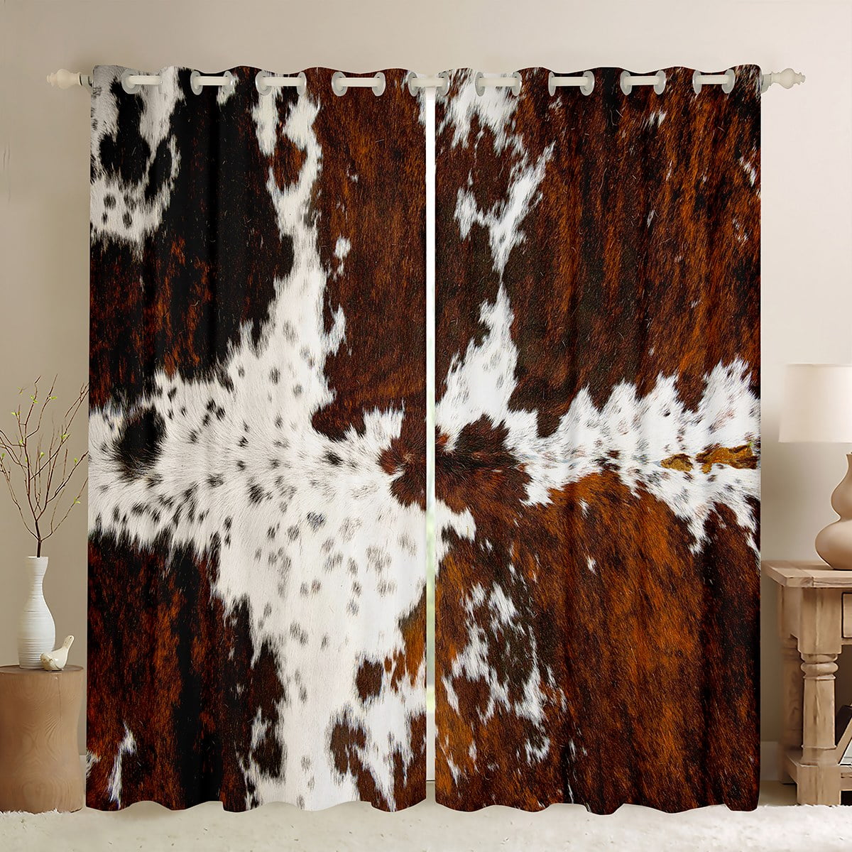 Black Brown Cowhide Curtains & Drapes,Milk Cow Print Window Curtains ...