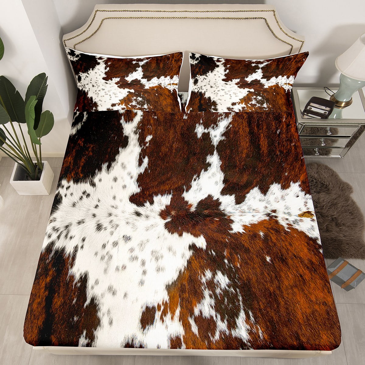 Black Brown Cowhide Sheets,Milk Cow Print Fitted Sheet Full,Rustic Farm ...