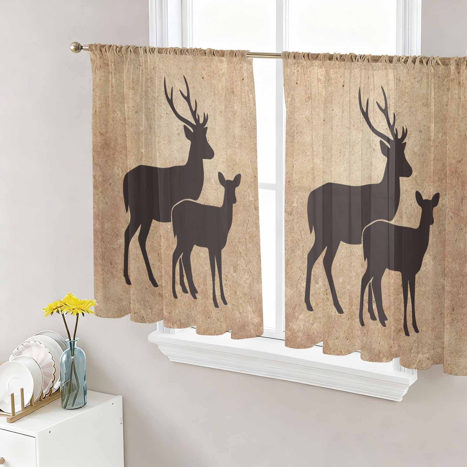 Black Brown Deer Sheer Curtains for Living Room Bedroom Vintage Art ...