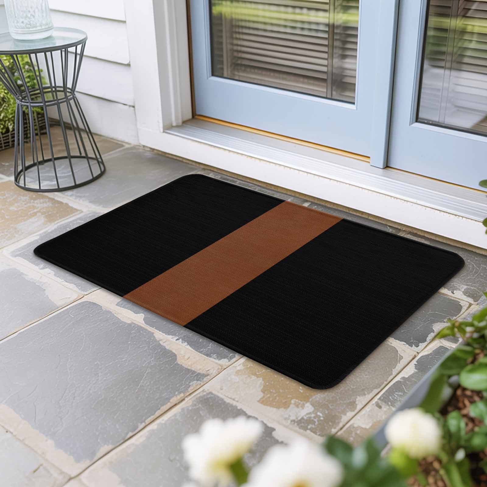 Black Brown Door Mat Indoor Outdoor, Contemporary Boho Modern Art Non ...
