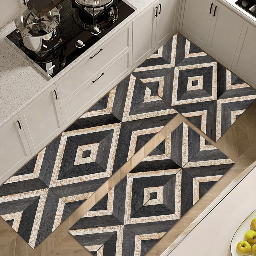 Black Brown Farmhouse Kitchen Rugs Sets 3 Piece with Runner Soft ...