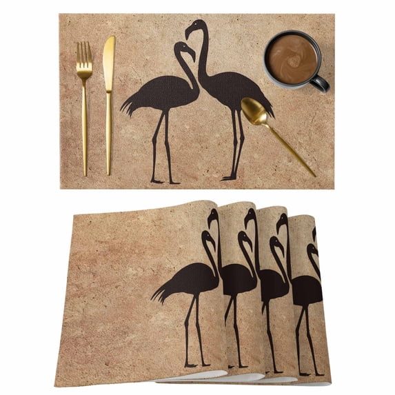 Black Brown Flamingos Placemats Set of 12 Vintage Art Animals ...