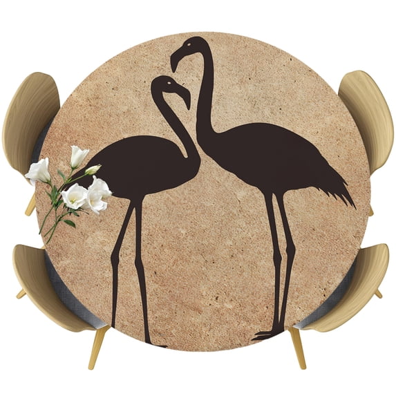 Black Brown Flamingos Round Tablecloth 55-60 Inch Round Fitted Table ...