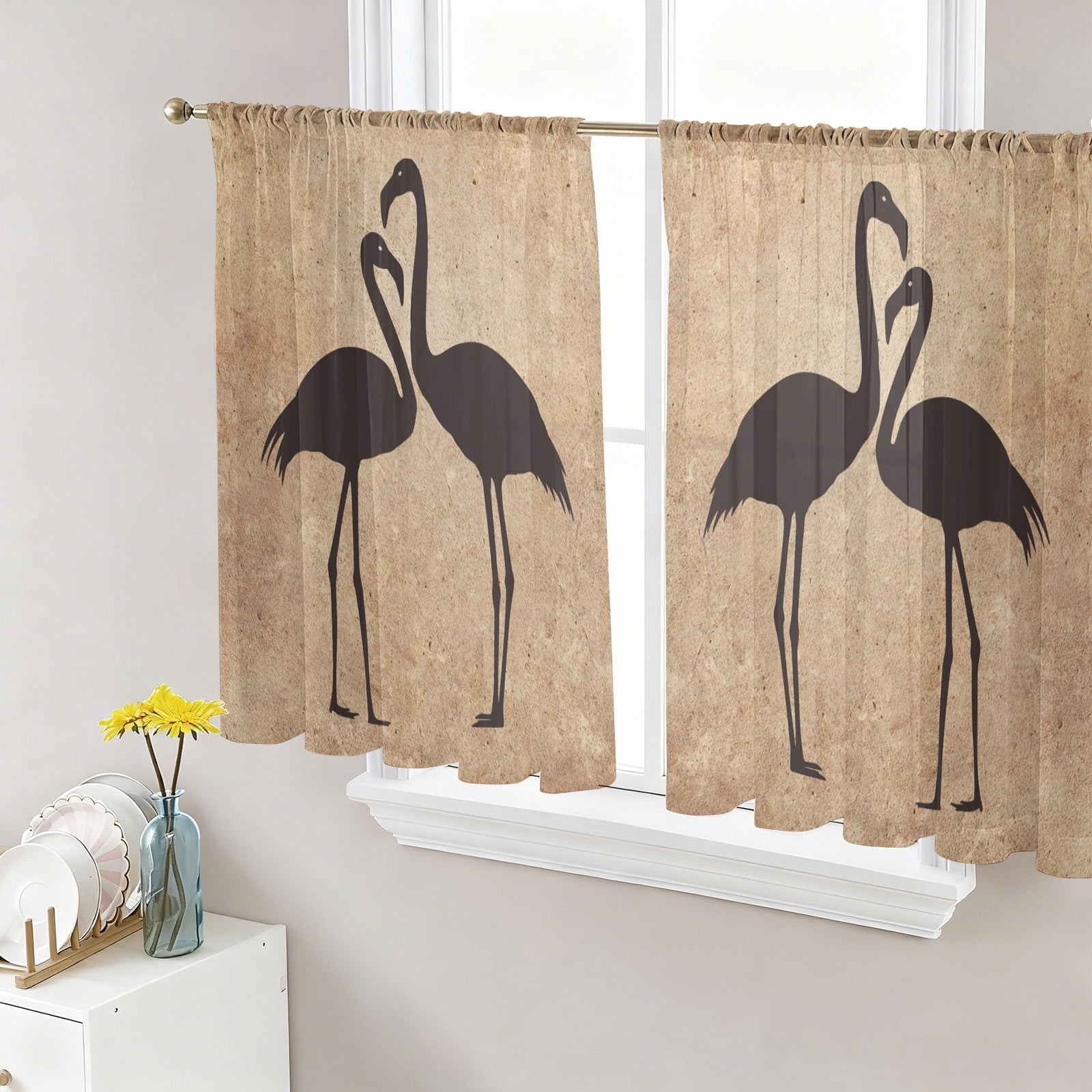 Black Brown Flamingos Sheer Curtains 45 Inch Length 2 Panels Set ...