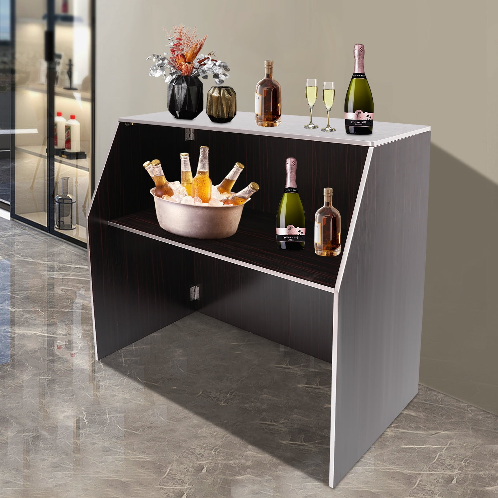 Black Brown Foldable Bar, Portable Event Bar, Portable Bar Cabinet For ...