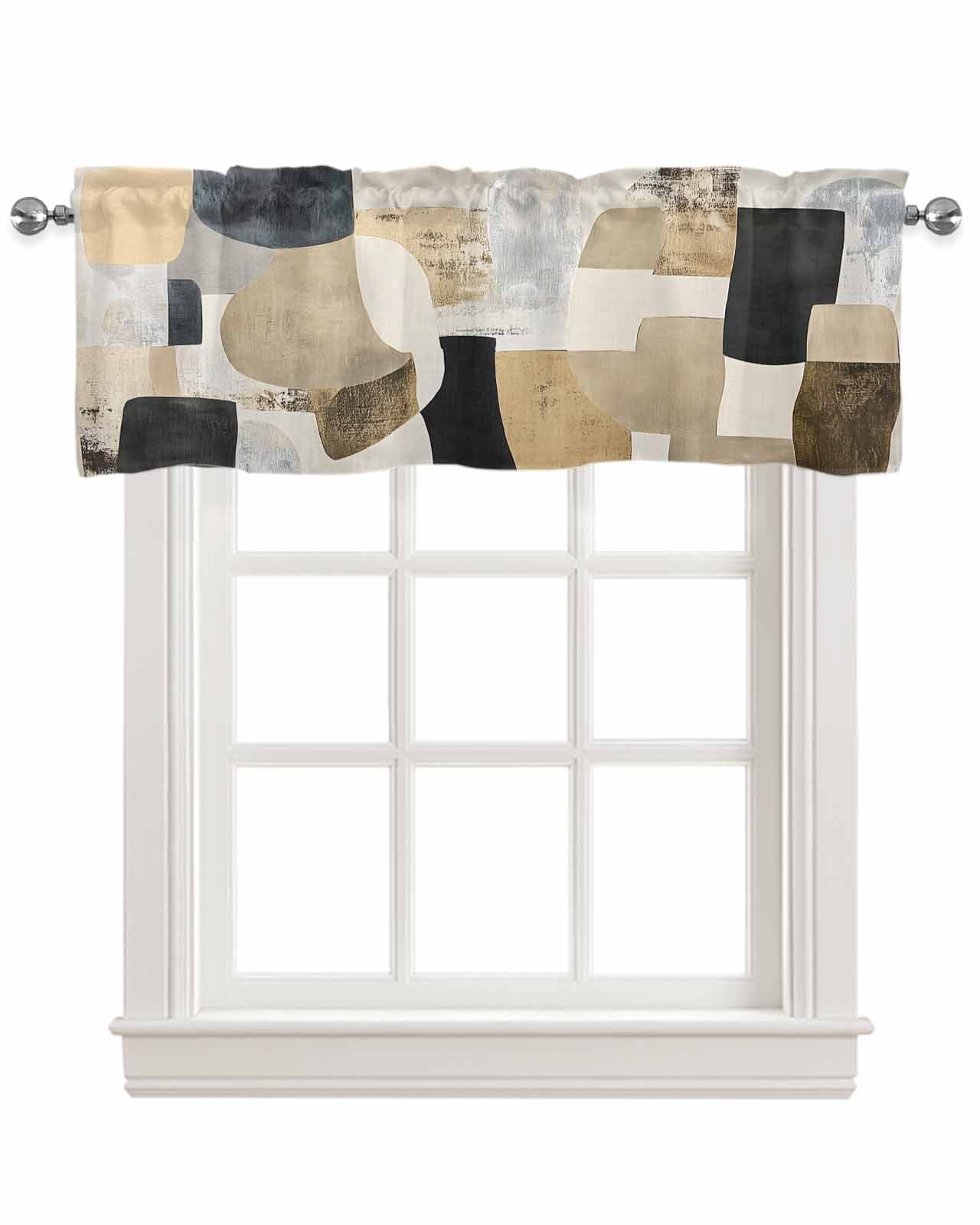 Black Brown Geometric Kitchen Valances for Windows Farmhouse Linen ...