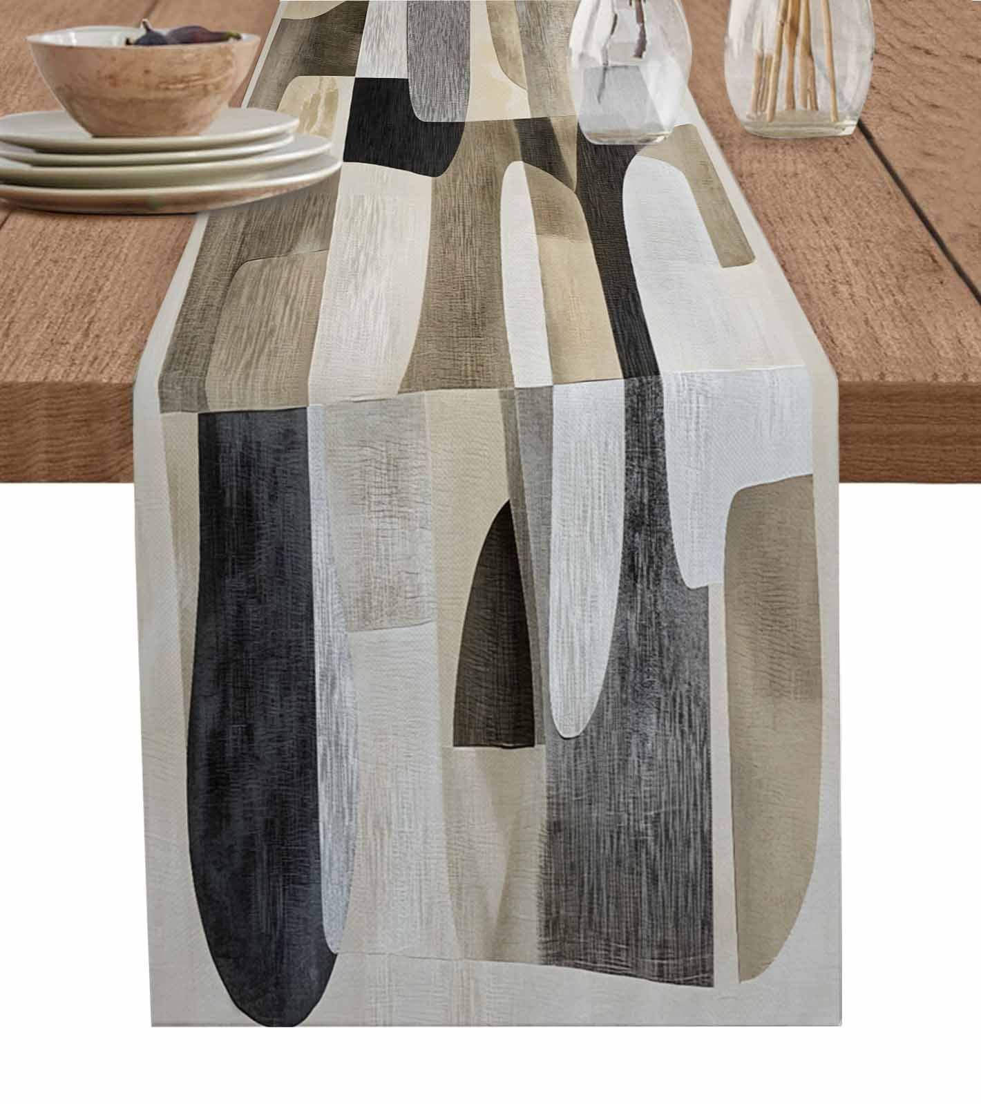 Black Brown Geometric Table Runner Cotton Linen 48 Inch Holiday Dresser ...