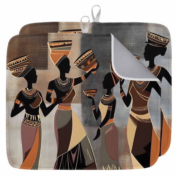 Black Brown Girls Boho Dish Drying Mat for Kitchen Counter,Grey Vintage ...