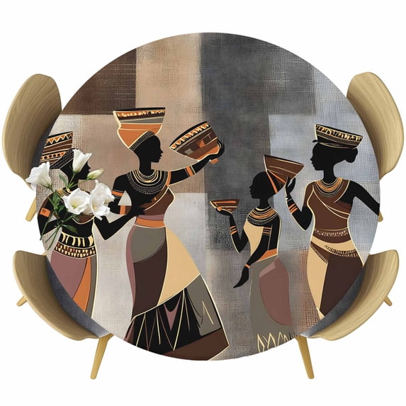 Black Brown Girls Boho Round Tablecloth, Fitted Table Cover with ...