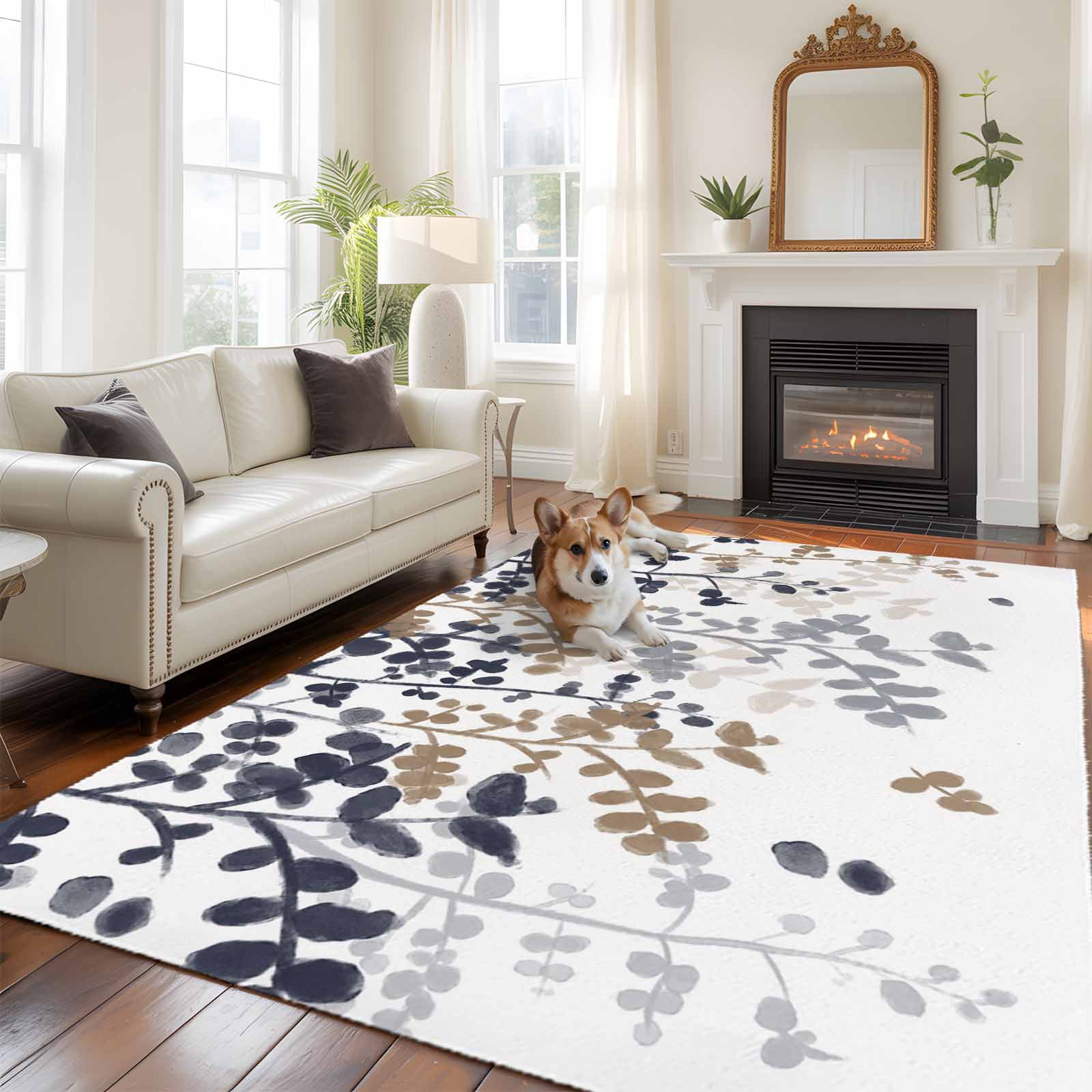 Black Brown Gradient Leaf Large Area Rugs 6x9 ft Rustic Eucalyptus ...