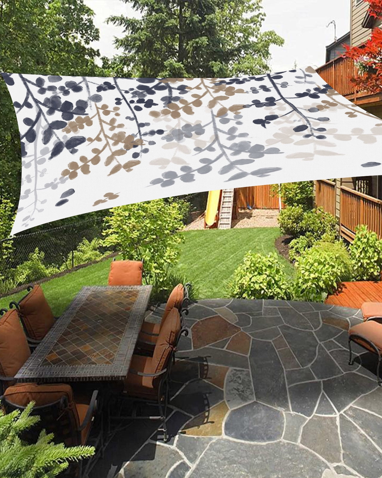 Black Brown Gradient Leaf Sun Shade Sail 14'X18' Rustic Eucalyptus ...