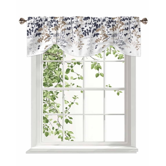 Black Brown Gradient Leaf Tie Up Valances Curtain, Rustic Eucalyptus ...
