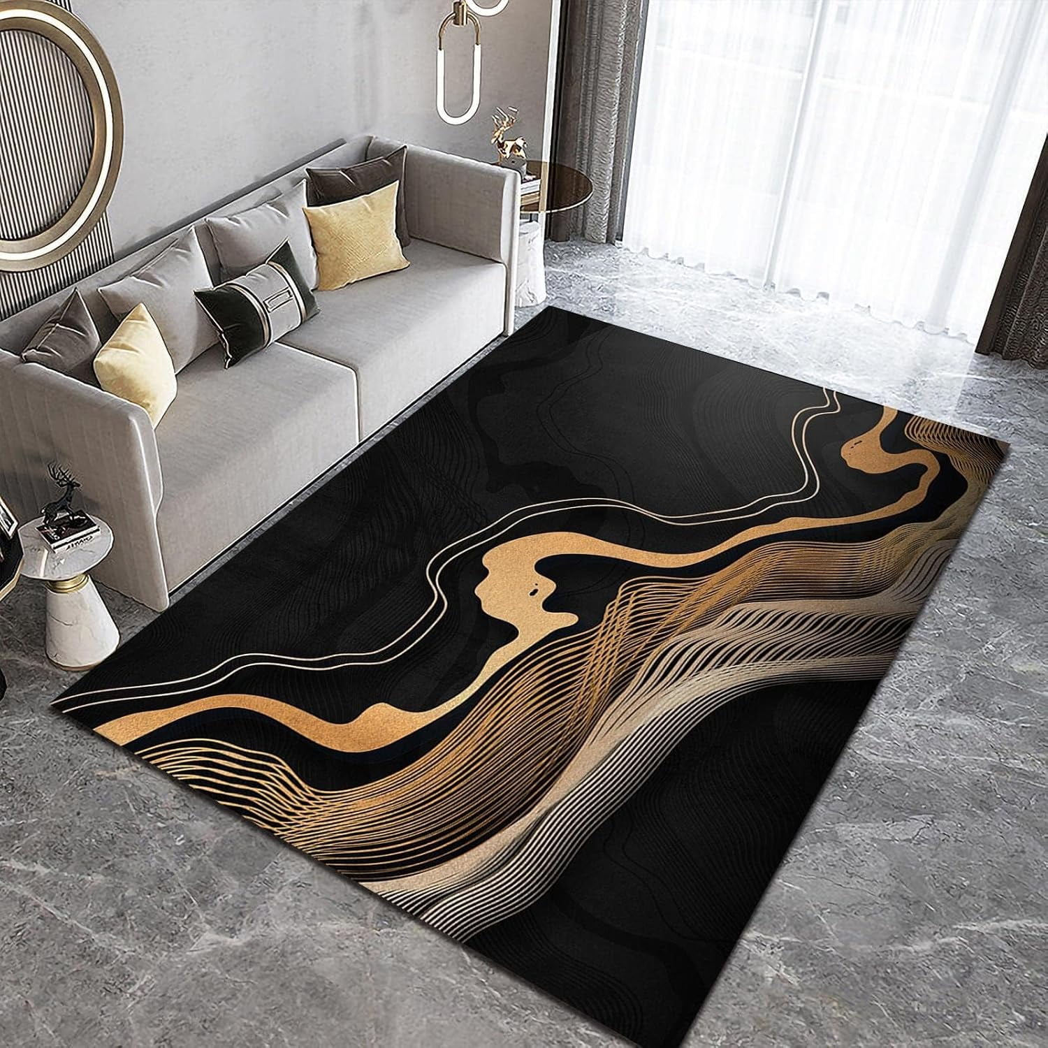 Black Brown Gradient Water Area Rug, Abstract Irregular Geometric Lines ...